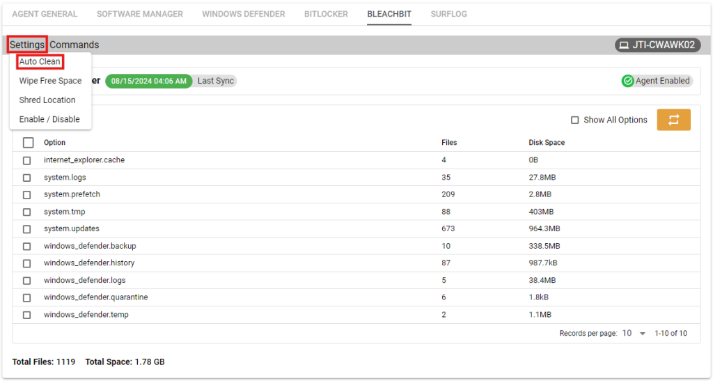 BleachBit Agent Settings (Auto Clean) - RMMmax