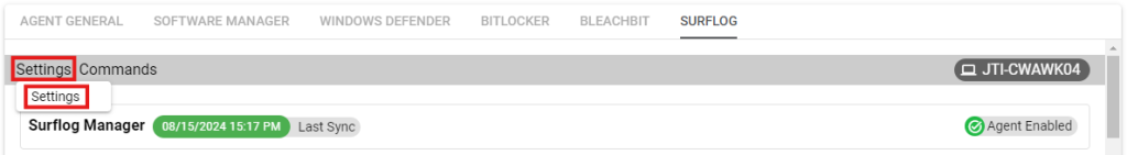 SurfLog Agent Settings (Settings) - RMMmax
