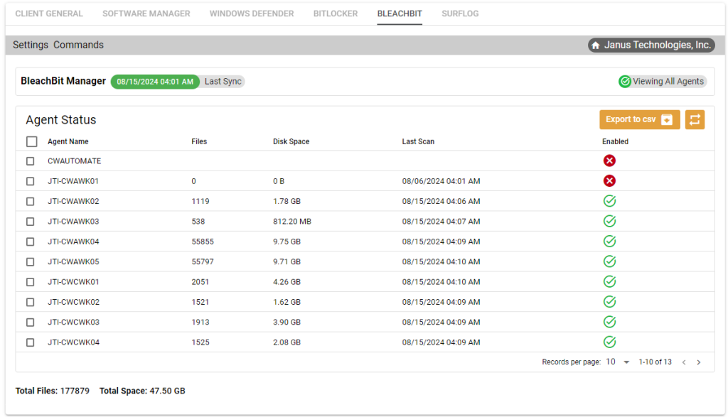 BleachBit Client View - RMMmax