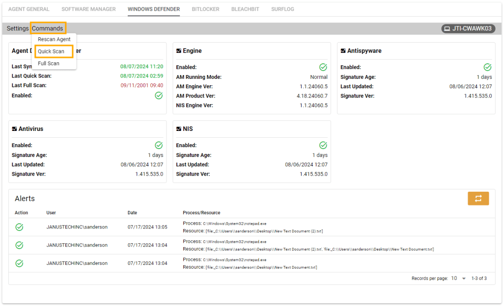 Windows Defender Agent Commands (Quick Scan) - RMMmax