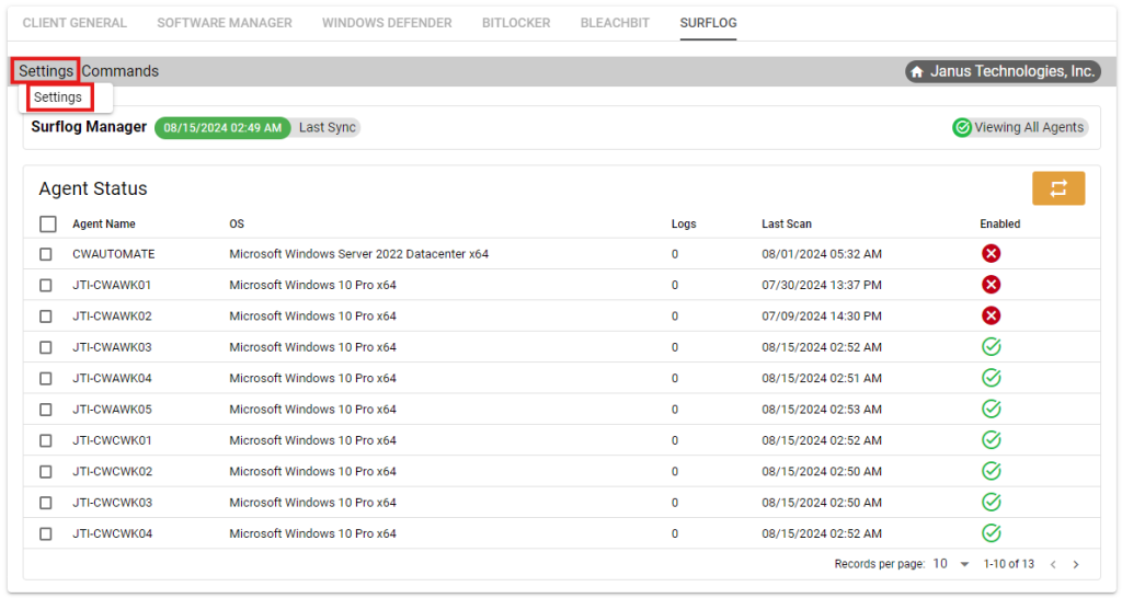 Enable Clients and Agents For SurfLog - RMMmax