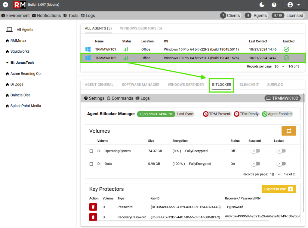 BitLocker Agent View - RMMmax