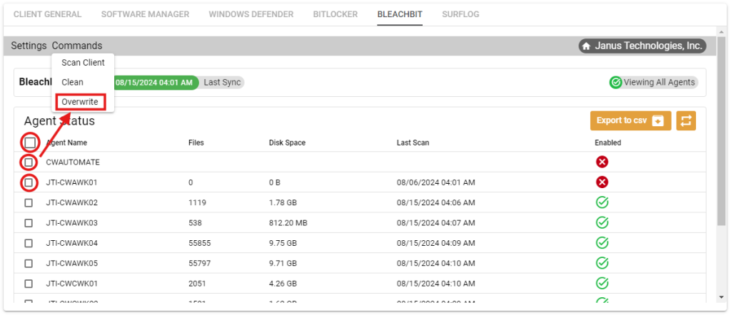 BleachBit Client Commands (Overwrite) - RMMmax